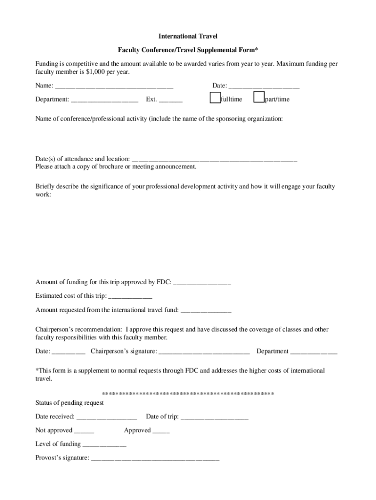 Fillable Online International Travel Faculty Conference/Travel ...