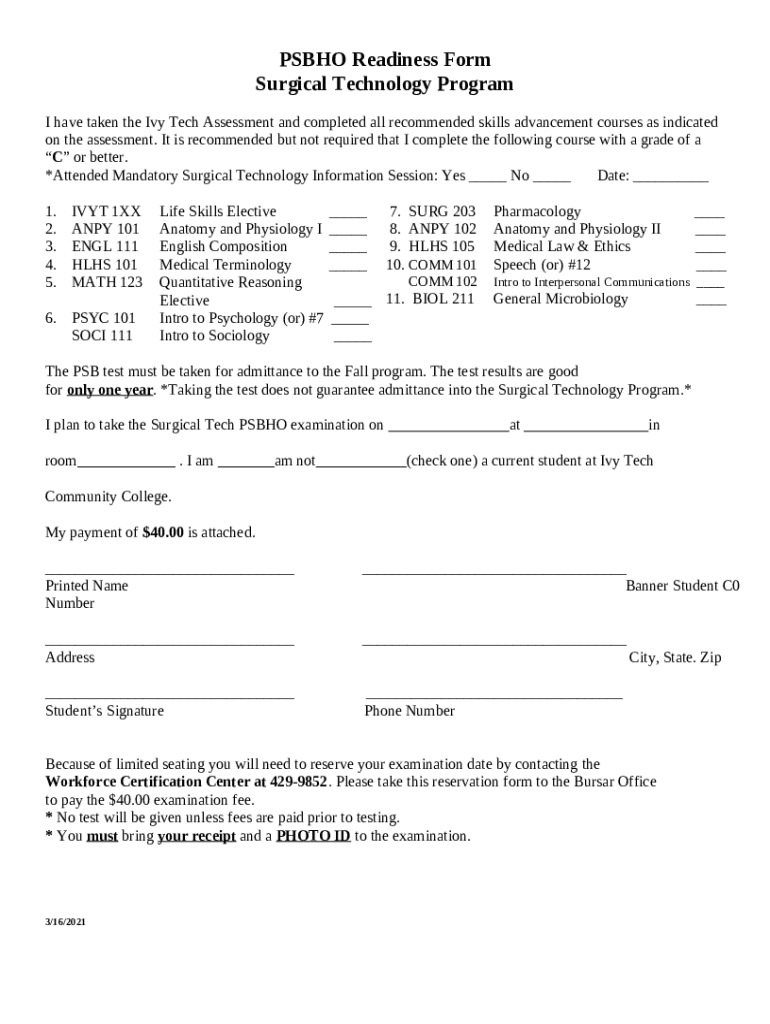 PSB Readiness Doc Template | pdfFiller