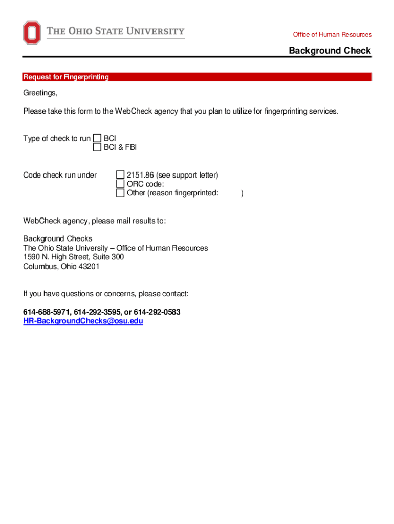 Fillable Online hr osu Request for Fingerprinting Form Fax Email Print - pdfFiller