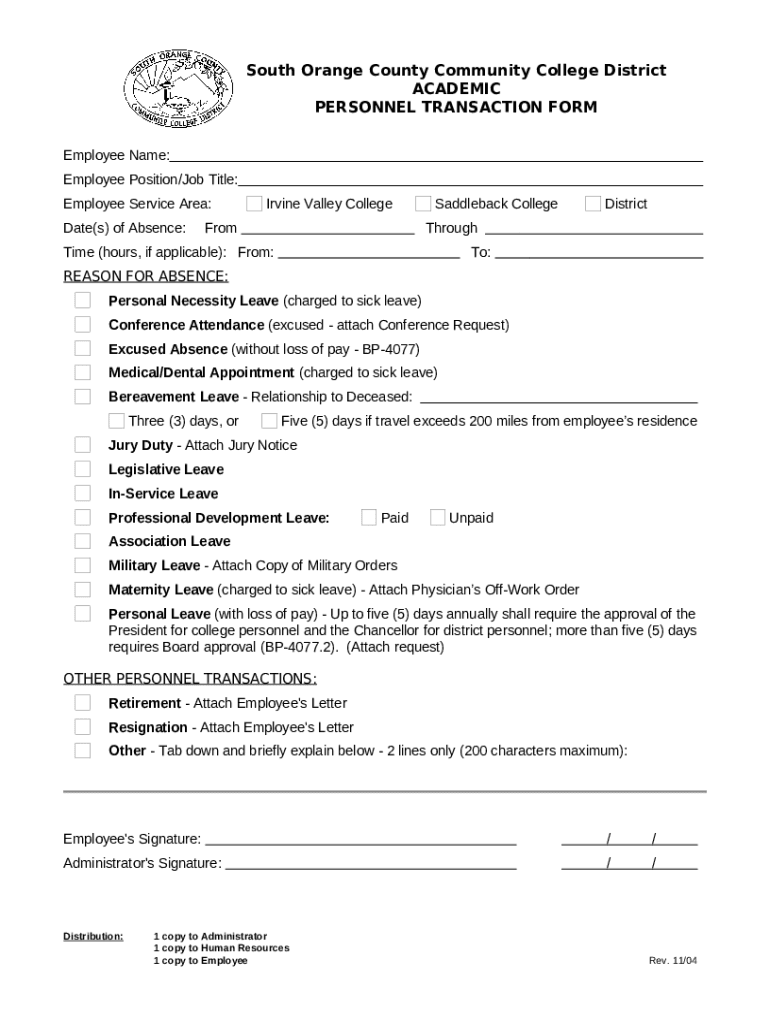 Academic Personnel Transaction Doc Template | pdfFiller