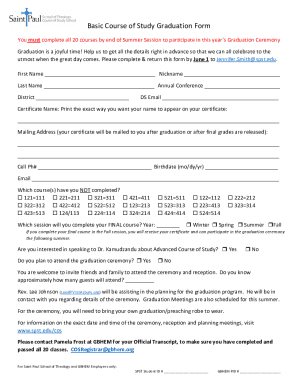 Fillable Online Basic Course of Study Graduation Form Fax Email Print ...