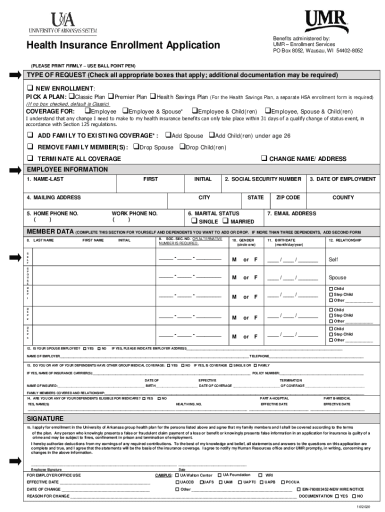 Fillable Online Health Insurance Enrollment Form Template Fax Email ...