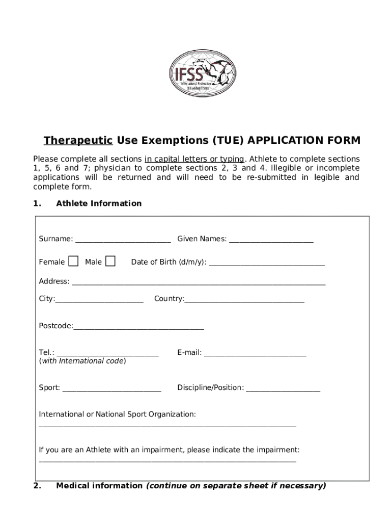 Therapeutic Use Exemptions (TUE) APPLICATION - vul.fi Doc Template ...