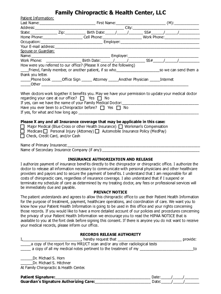 Fillable Online Introduction Patient Case History - Morris Family Chiro ...