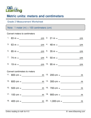 Fillable Online Grade 2 Measurement Worksheet - Metric units. Grade 2 ...