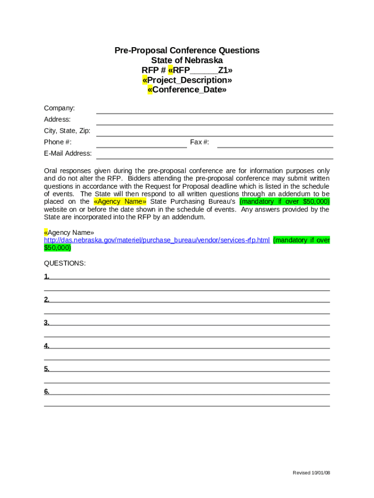 Pre-Proposal Conference Questions Doc Template | pdfFiller