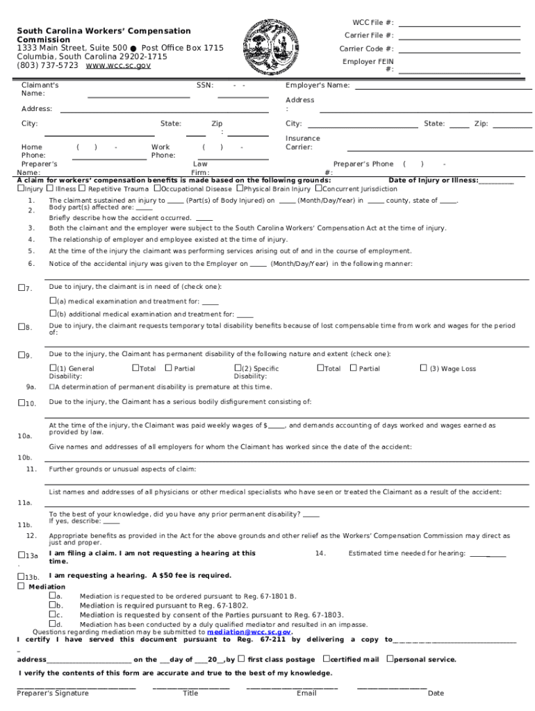 16 A - South Carolina - wcc sc Doc Template | pdfFiller