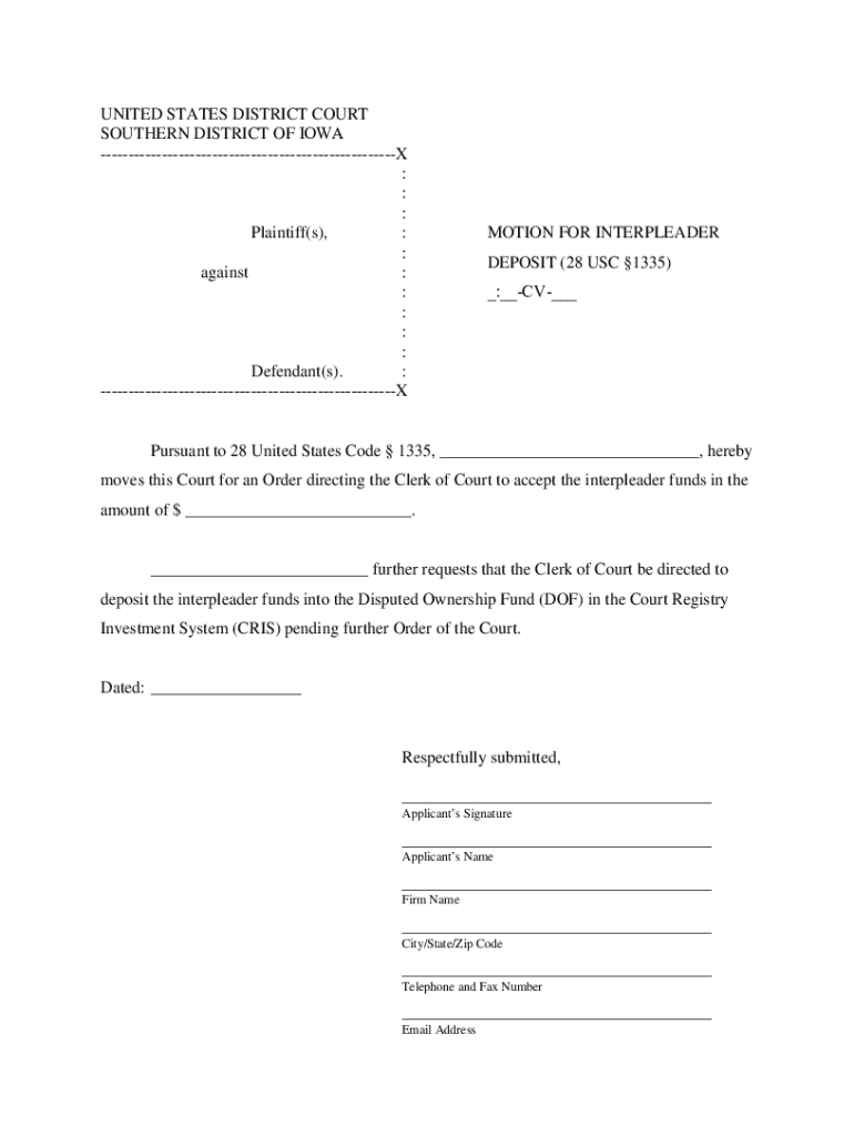 Fillable Online MOTION FOR INTERPLEADER Fax Email Print - pdfFiller
