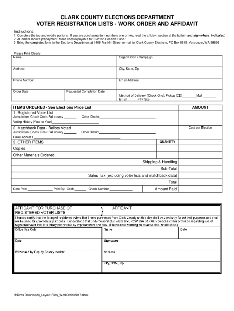 Fillable Online Get the CLARK COUNTY ELECTIONS DEPARTMENT VOTER ...