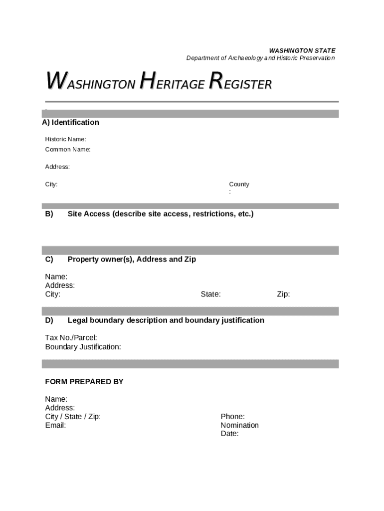 WASHINGTON STATE Office of Archeology and Historic ... - dahp wa Doc Template | pdfFiller