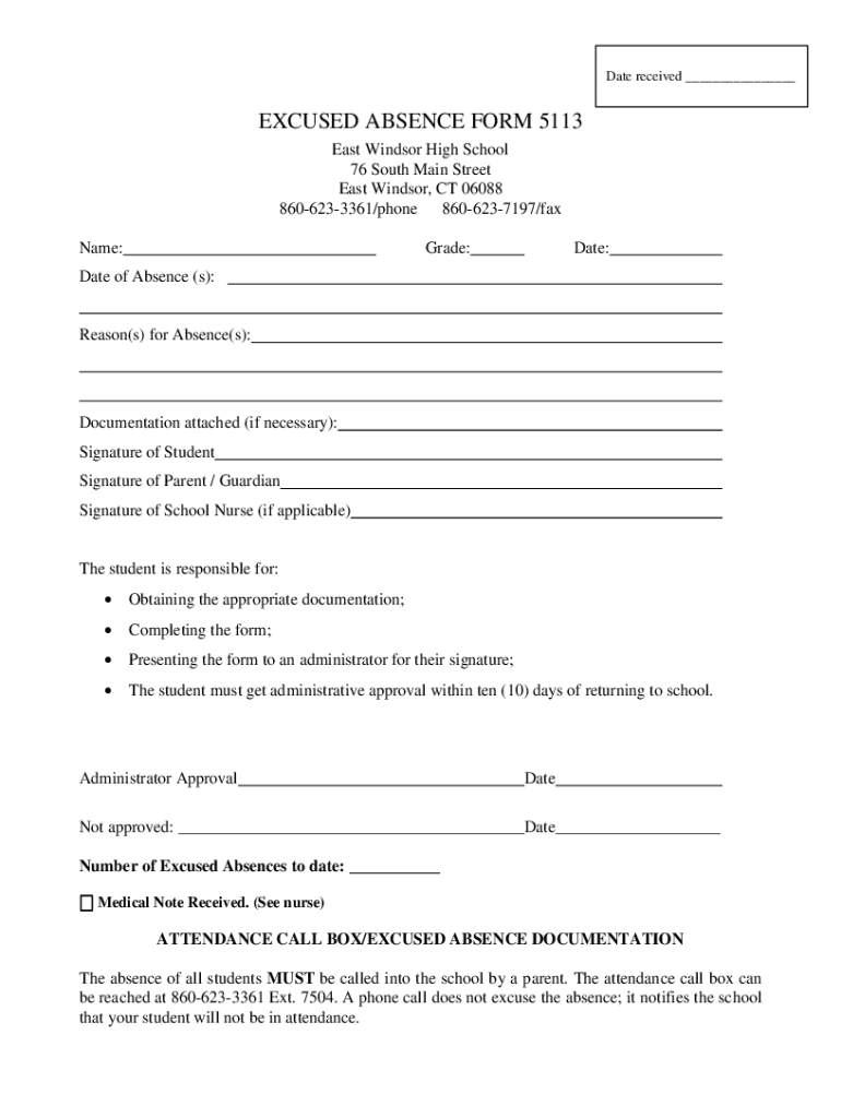Fillable Online Fillable Online EXCUSED ABSENCE FORM 5113 Fax Email Print ... Fax Email Print ...