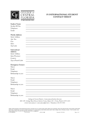 Fillable Online pr cf F-1 INTERNATIONAL STUDENT CONTACT INFORMATION ...