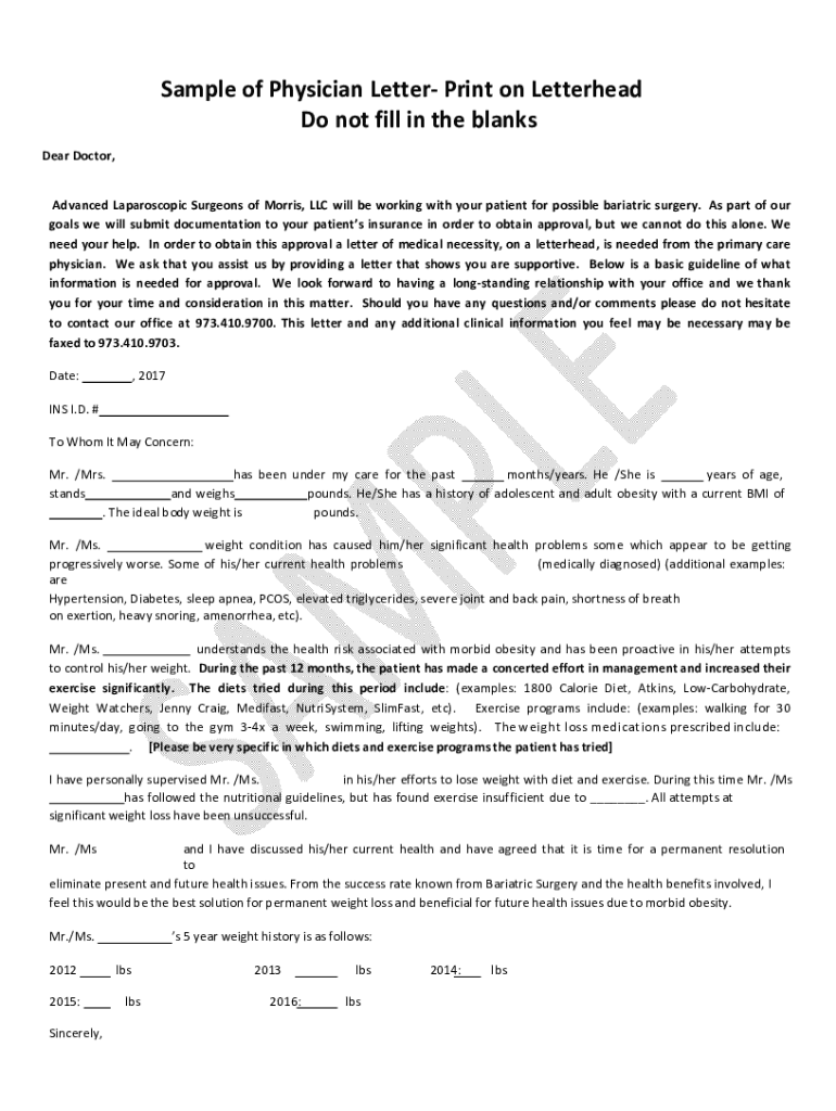 Sample Physician Letter Template printable pdf download: Fill out ...