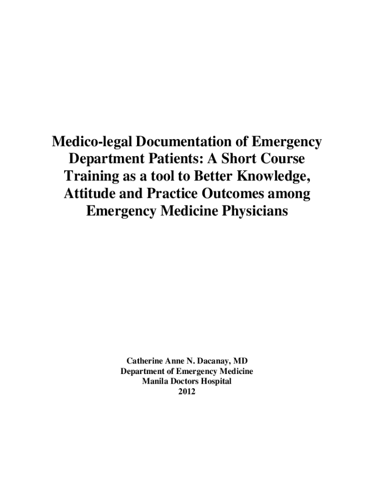 Fillable Online Medico-legal Documentation of Emergency Department ...