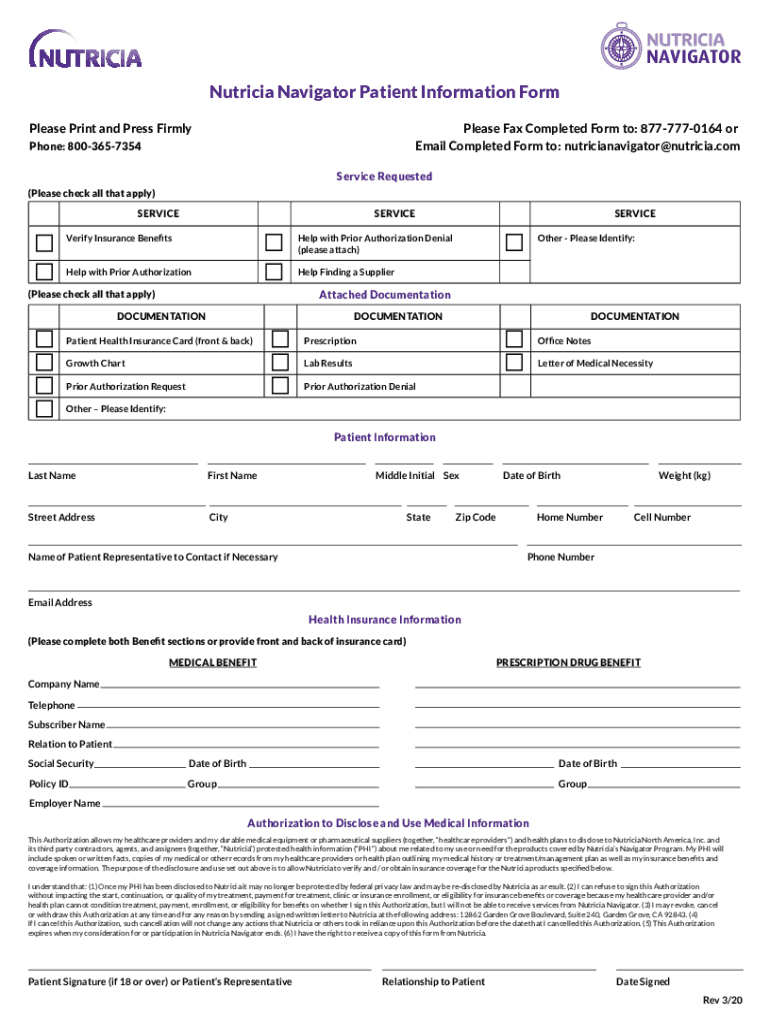Fillable Online NAVIGATOR Prescriber Information Form - Nutricia North ...