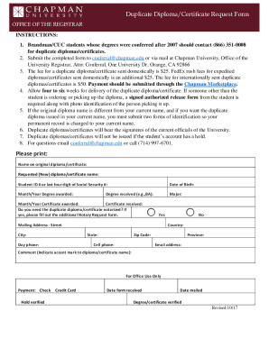 Fillable Online Duplicate Diploma/Certificate Request Form Fax Email ...