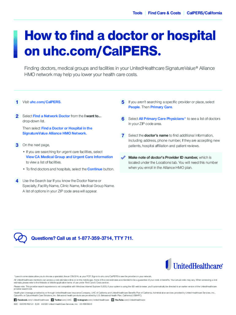 Fillable Online How to find a doctor or hospital on uhc.com/CalPERS ...