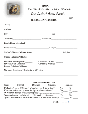 Fillable Online RCIA - Rite of Christian Initiation For Adults - Our ...