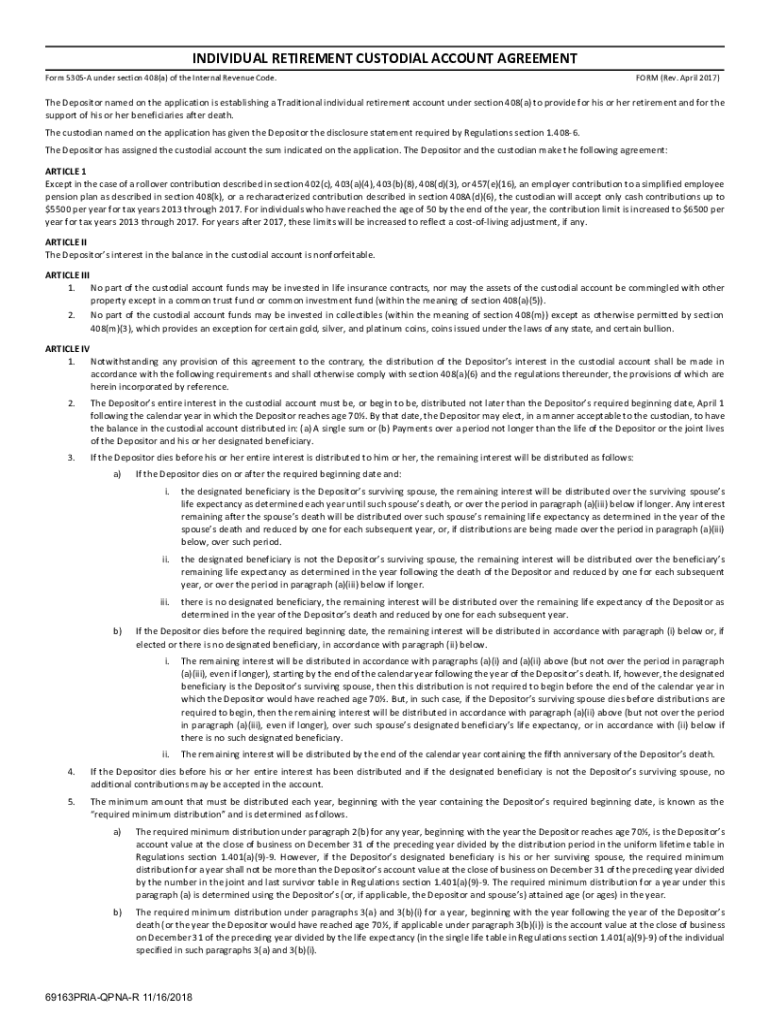 Fillable Online INDIVIDUAL RETIREMENT CUSTODIAL ACCOUNT AGREEMENT ...