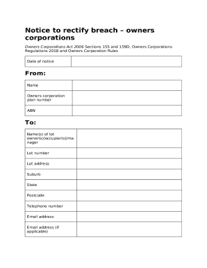 Final notice to rectify breach - owners corporation Doc Template | pdfFiller
