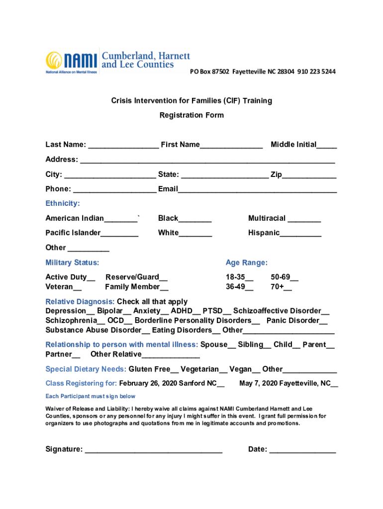 Fillable Online Revised Updated Crisis Intervention For Families (CIF ...