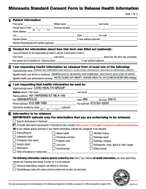 Fillable Online MDH Standard Consent Form 012615 - Minnesota Department ...