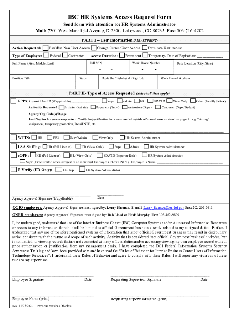 Fillable Online IBC HR Systems Access Request Form Fax Email Print - pdfFiller