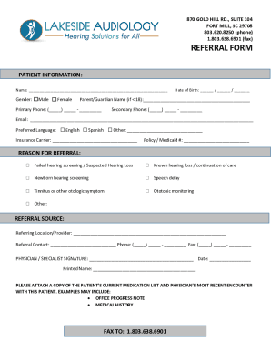 Fillable Online Lakeside Referral Form Fax Email Print - pdfFiller