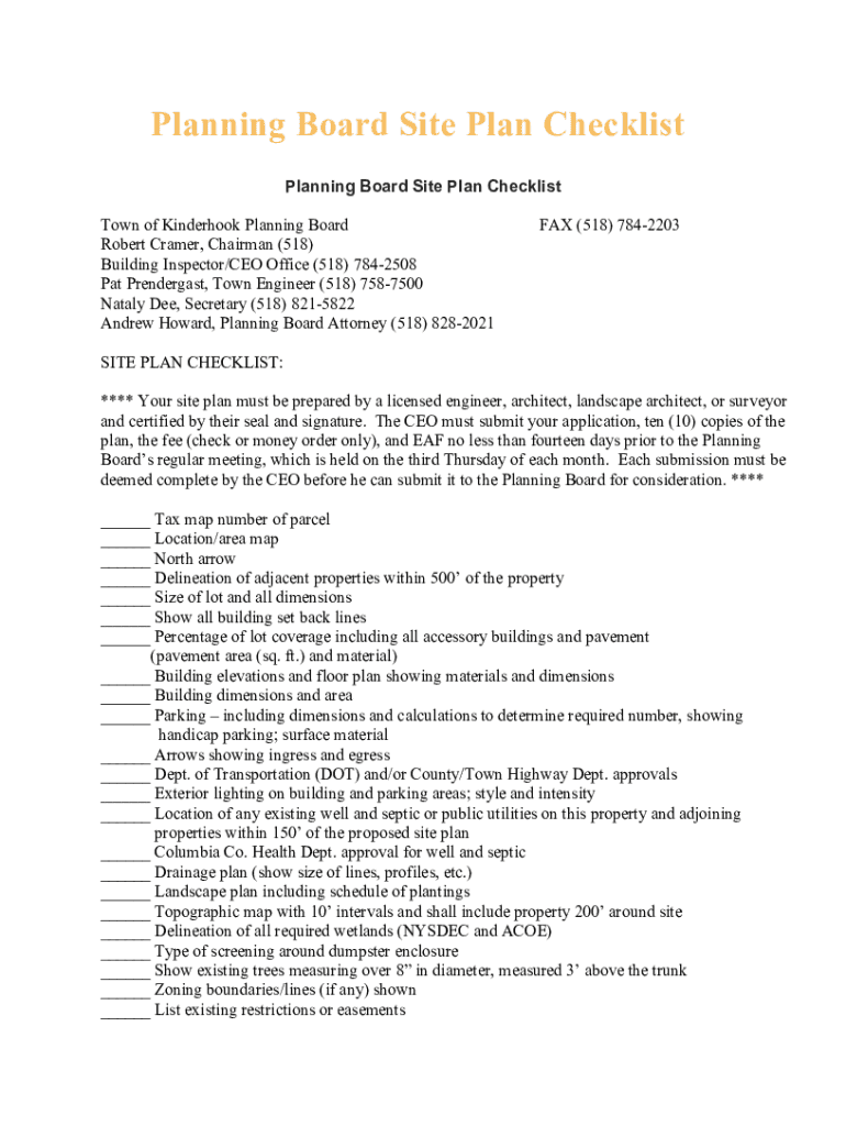 Fillable Online Planning Board Site Plan Checklist - Town of Kinderhook ...