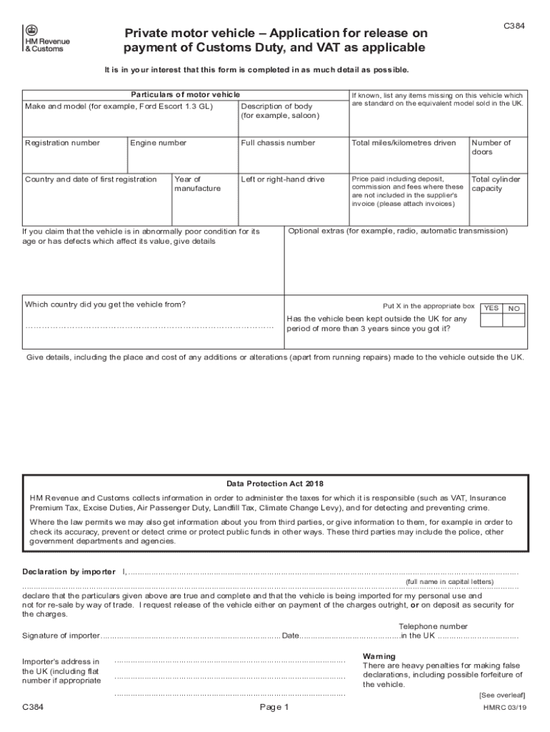 Fillable Online Private motor vehicle - Application for release on ...