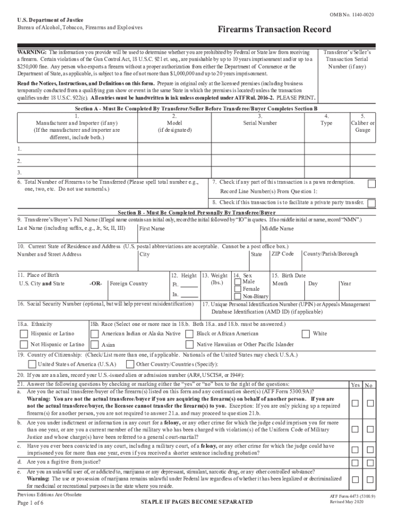 2020 Form ATF 4473 Fill Online Printable Fillable Blank PdfFiller