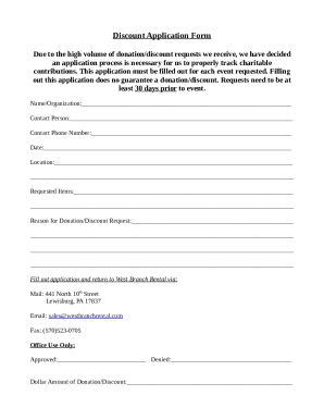 Fillable Online Discount Application Form - Branch Fax Email Print ...