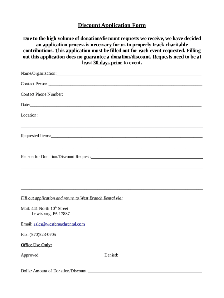 Fillable Online Discount Application Form - Branch Fax Email Print ...
