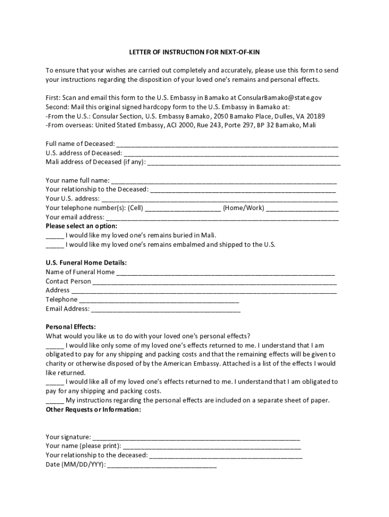 Fillable Online General Letter of Instruction - Sample Template Fax ...