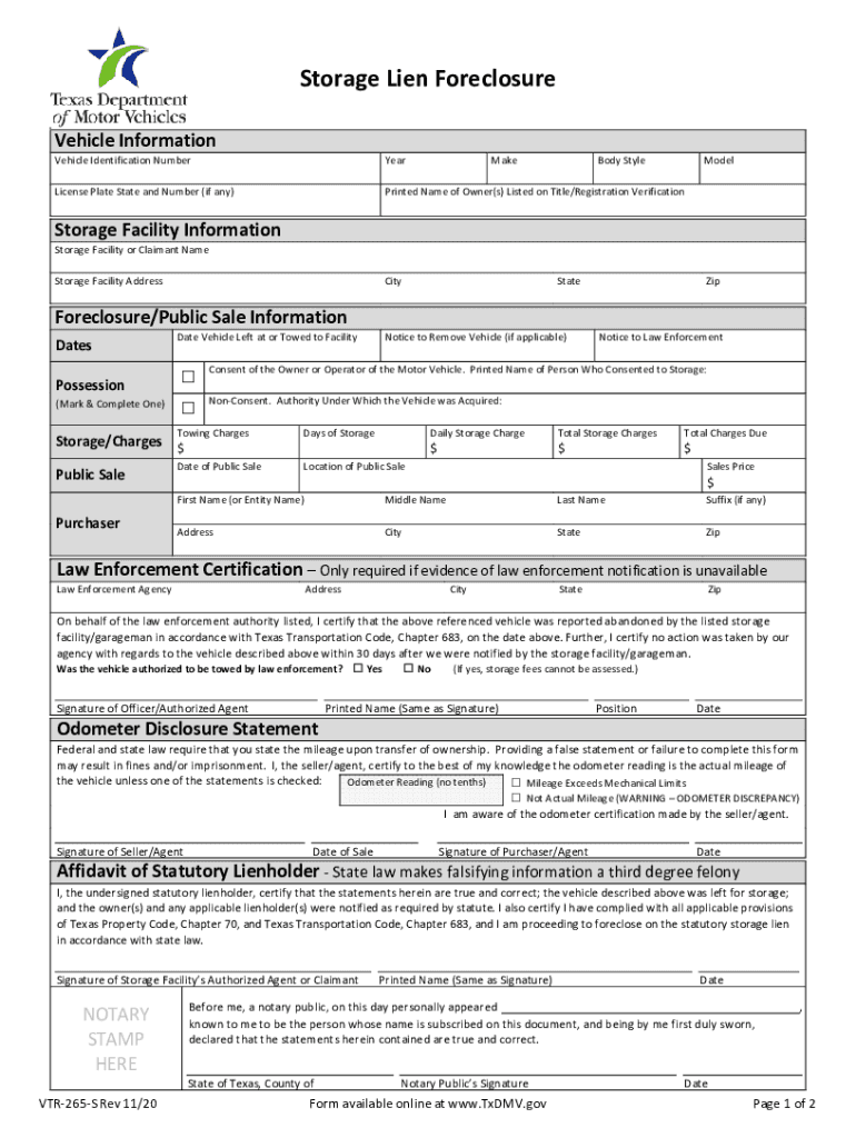 Fillable Online 2020 Form TX VTR-265-M Fill Online, Printable, Fillable ...