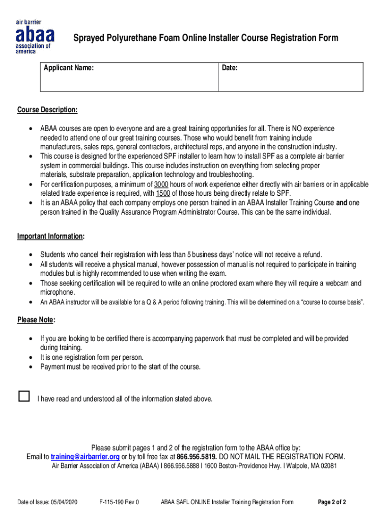 Fillable Online Sprayed Polyurethane Foam Online Installer Course ...