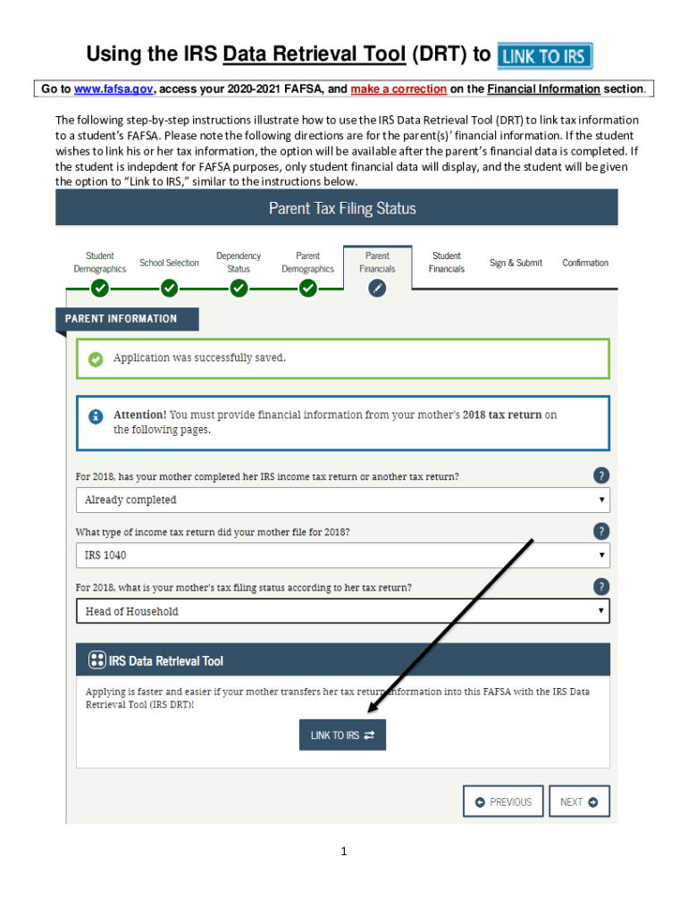 Fillable Online IRS Data Retrieval Tool for FAFSA - IRS Data Retrieval ...