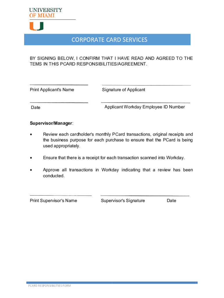Fillable Online PCard Responsibilities and Agreement Form Fax Email ...