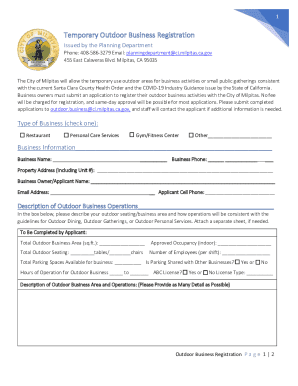 Fillable Online Temporary Outdoor Business Registration Form Fax Email ...