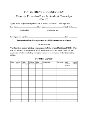 Fillable Online Transcript Permission Form for Academic Transcripts Fax Email Print - pdfFiller