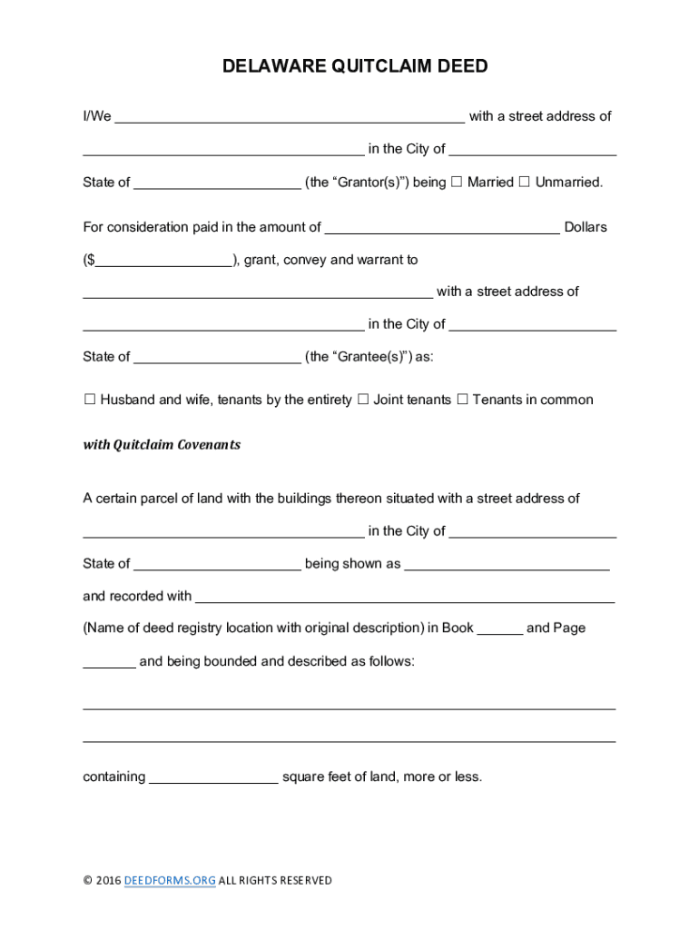 Fillable Online Delaware Quit Claim Deed Form - Deed Forms : Deed Forms ...