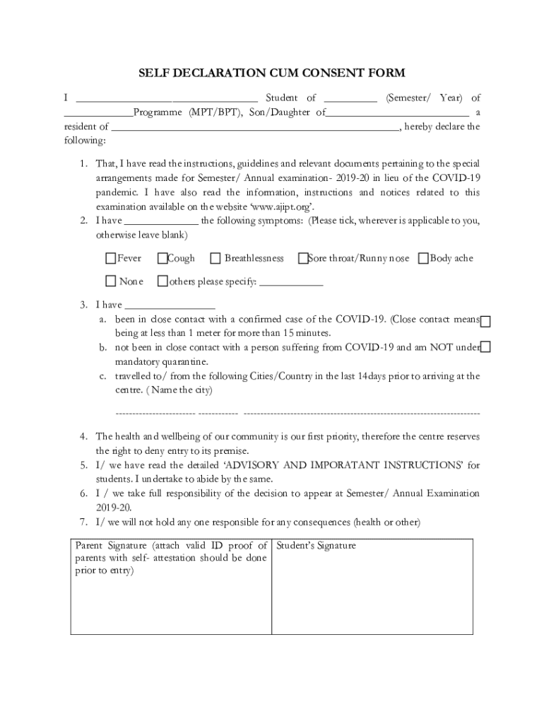 Fillable Online SELF DECLARATION CUM CONSENT FORM Fax Email Print ...