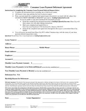 Fillable Online Consumer Lease Payment Deferment Agreement Fax Email ...