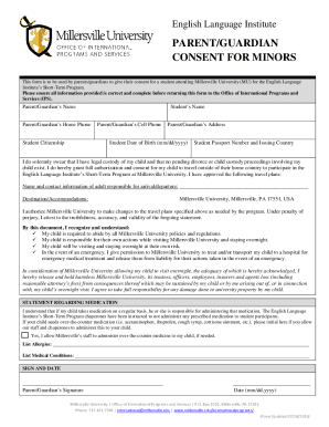 Fillable Online Template for guardians written consent for a minor ...