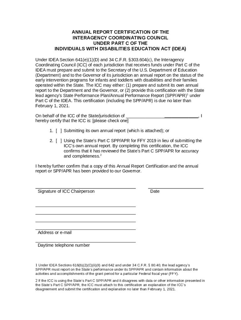 FFY19 Part C SPP/APR ICC . SPP/APR, IDEA Part C Doc Template | pdfFiller