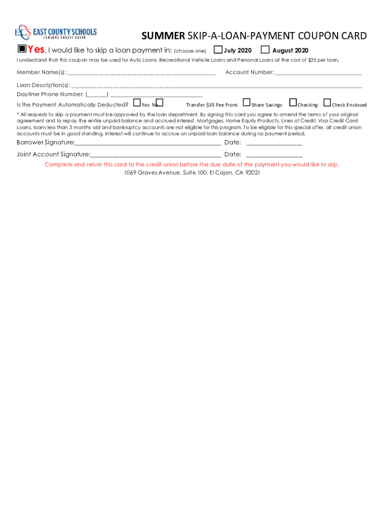 Fillable Online SUMMER SKIP-A-LOAN-PAYMENT COUPON CARD Fax Email Print ...