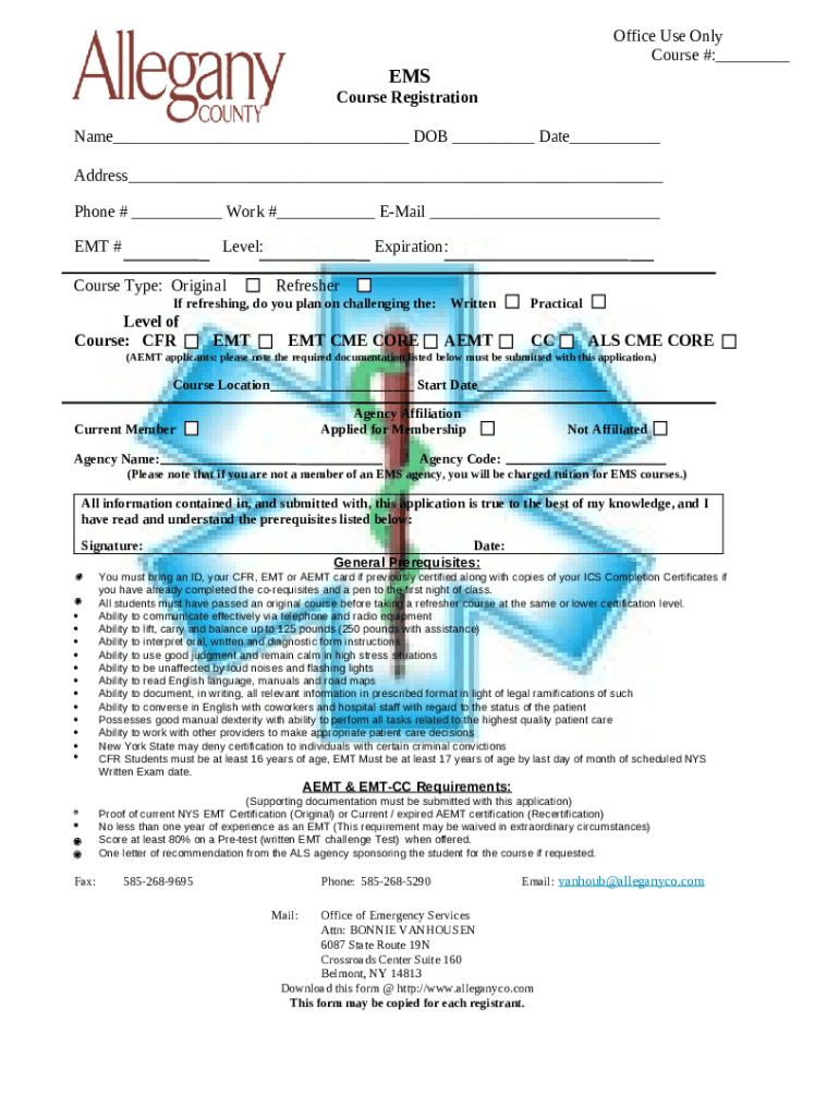 Online EMS COURSE REGISTRATION Fax Email Print ... Doc Template | pdfFiller