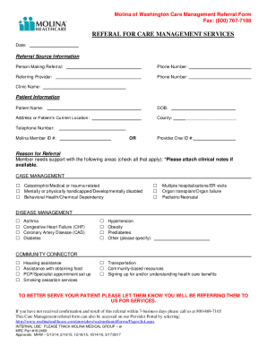 Fillable Online Care Management Disease Management Referral Form. Care Management Disease ...