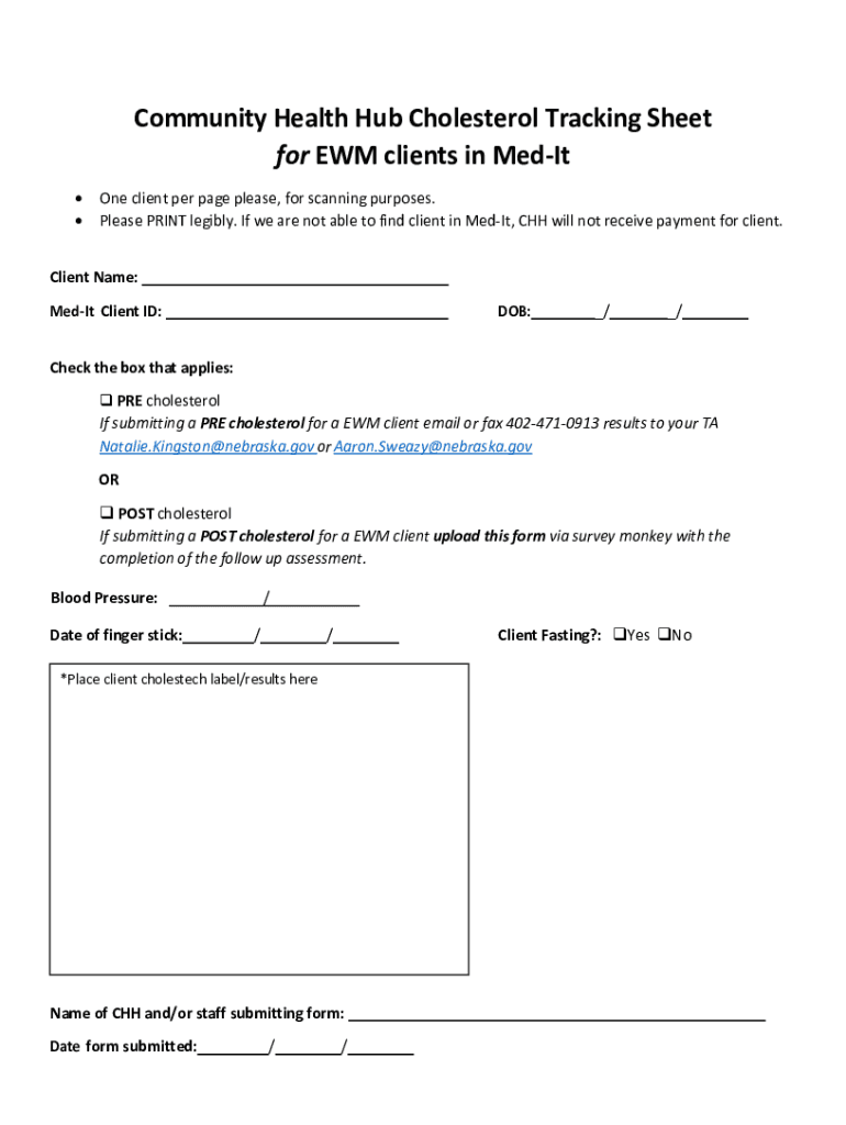 Fillable Online dhhs ne Community Health Hub Cholesterol Tracking Sheet ...