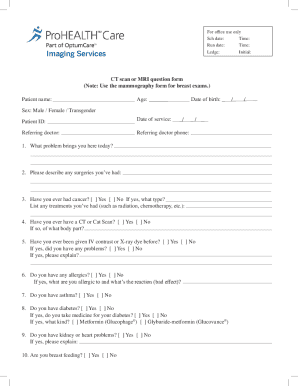 Fillable Online ProHEALTH CT scan or MRI question form. Use this form ...